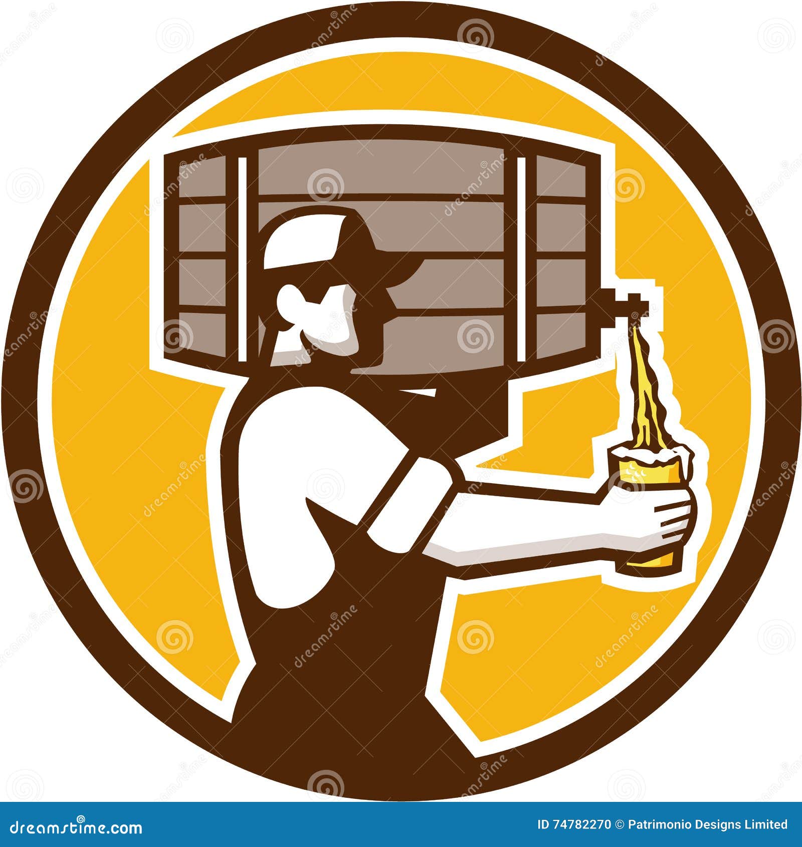 Bartender Carrying Keg Pouring Beer Circle Retro Vector Illustration ...