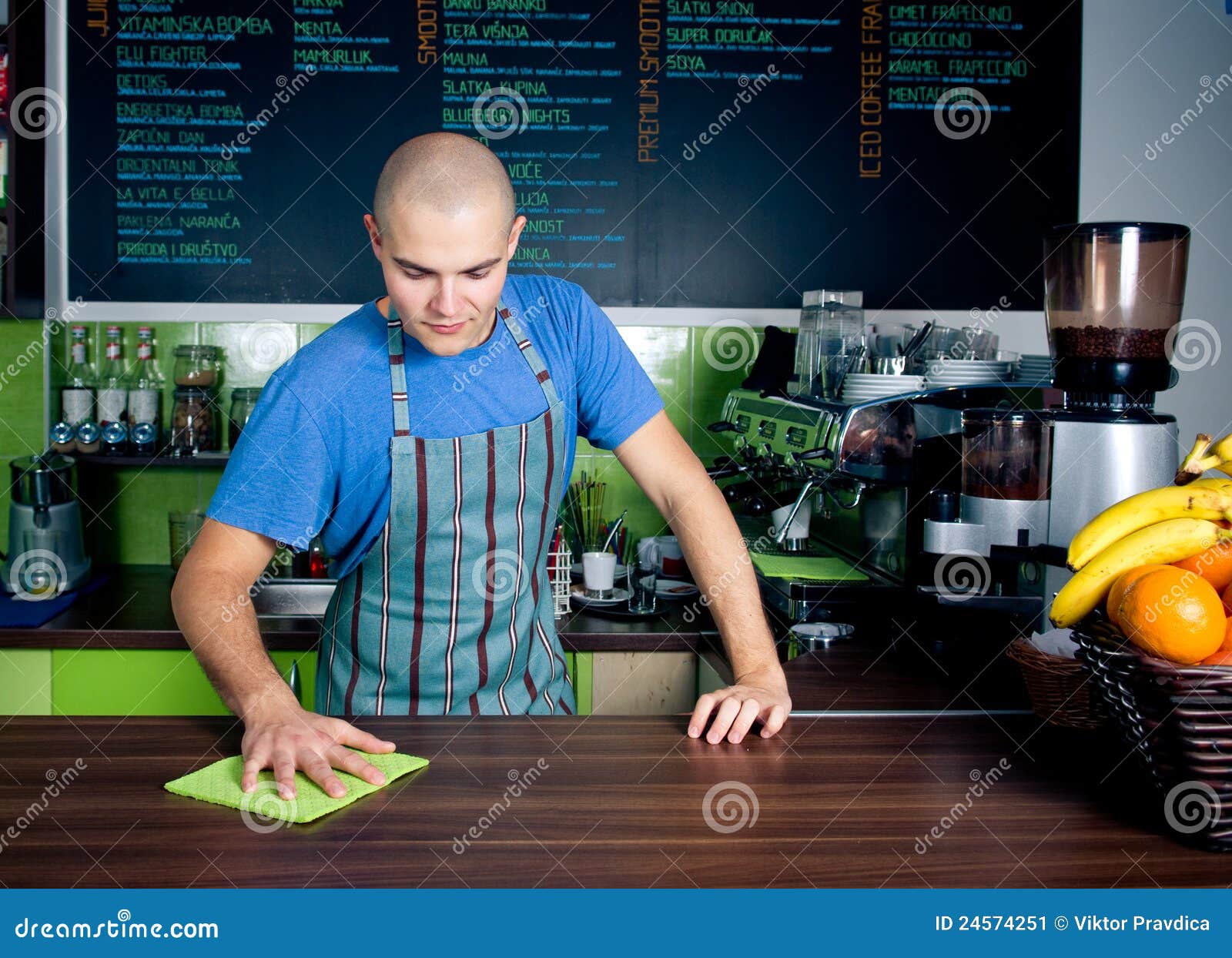Bartender Cleaning Countertop Stock Image - Image of bartenders, owner ...