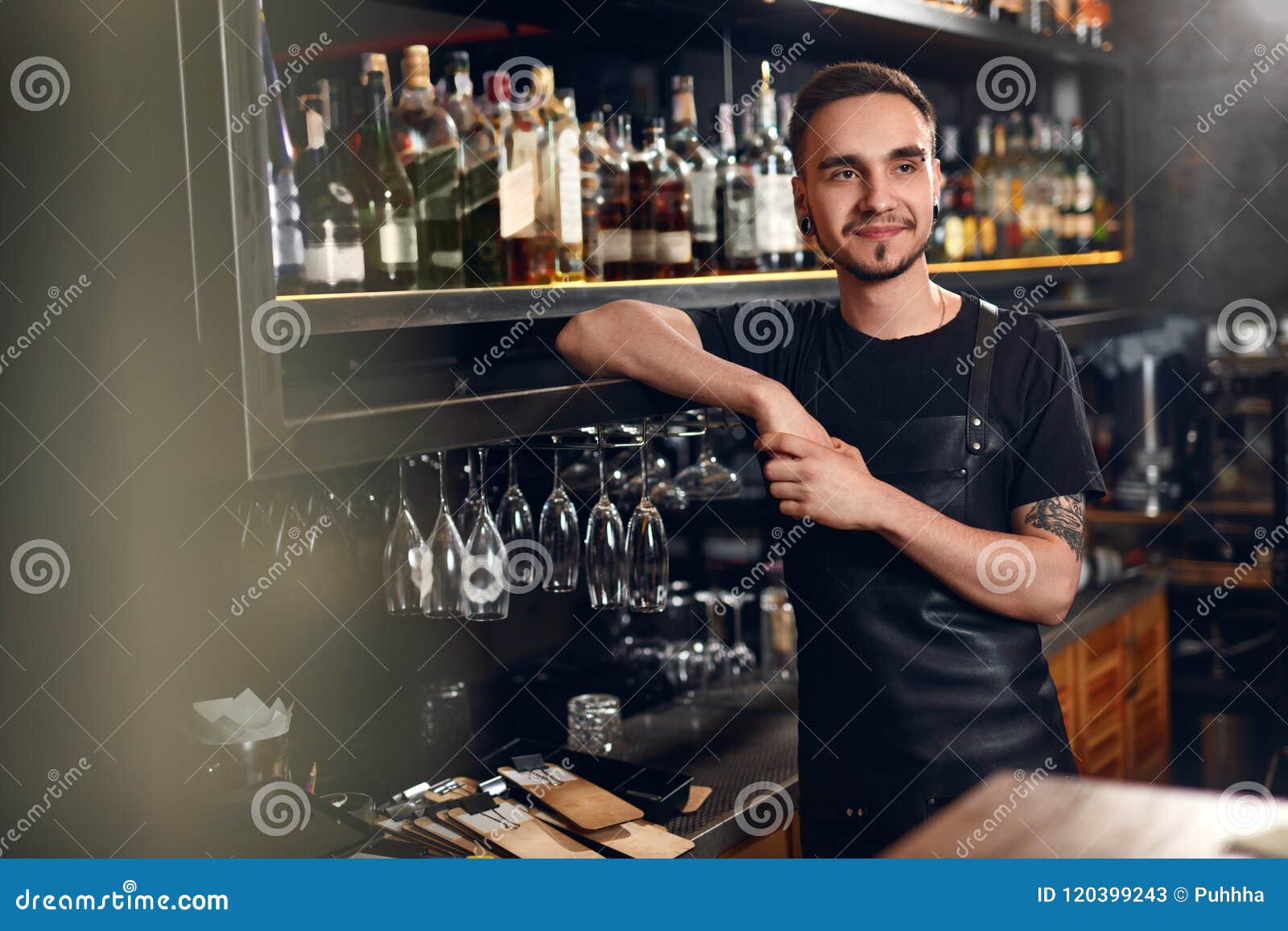 Bartender at Cocktail Bar Portrait Stock Image - Image of barcounter ...