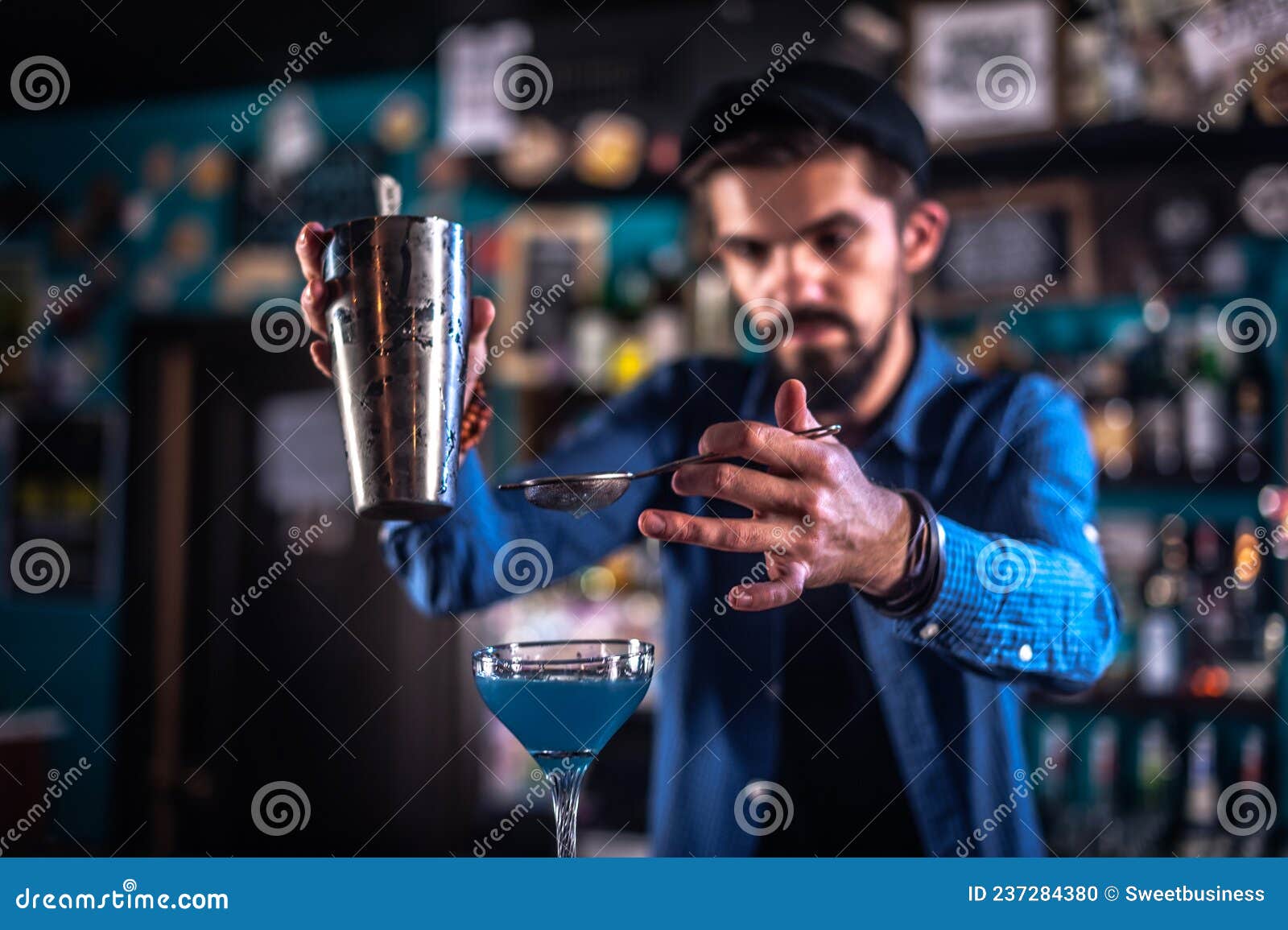 Bartender Creates a Cocktail at the Saloon Stock Photo - Image of ...