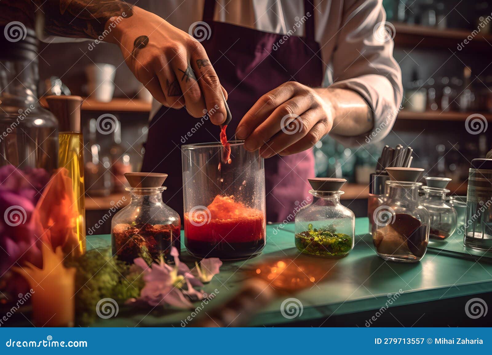 A Bartender Creating a Signature Cocktail for a Customer, Using Unique ...