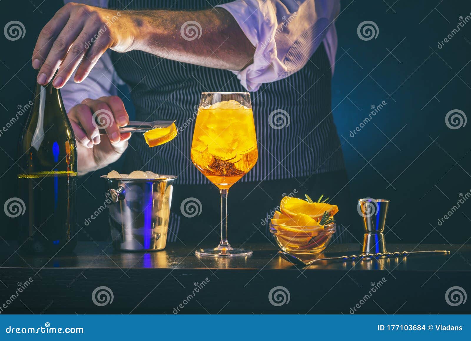 Bartender Decorating Aperol Spritz Cocktail Stock Photo - Image of ...