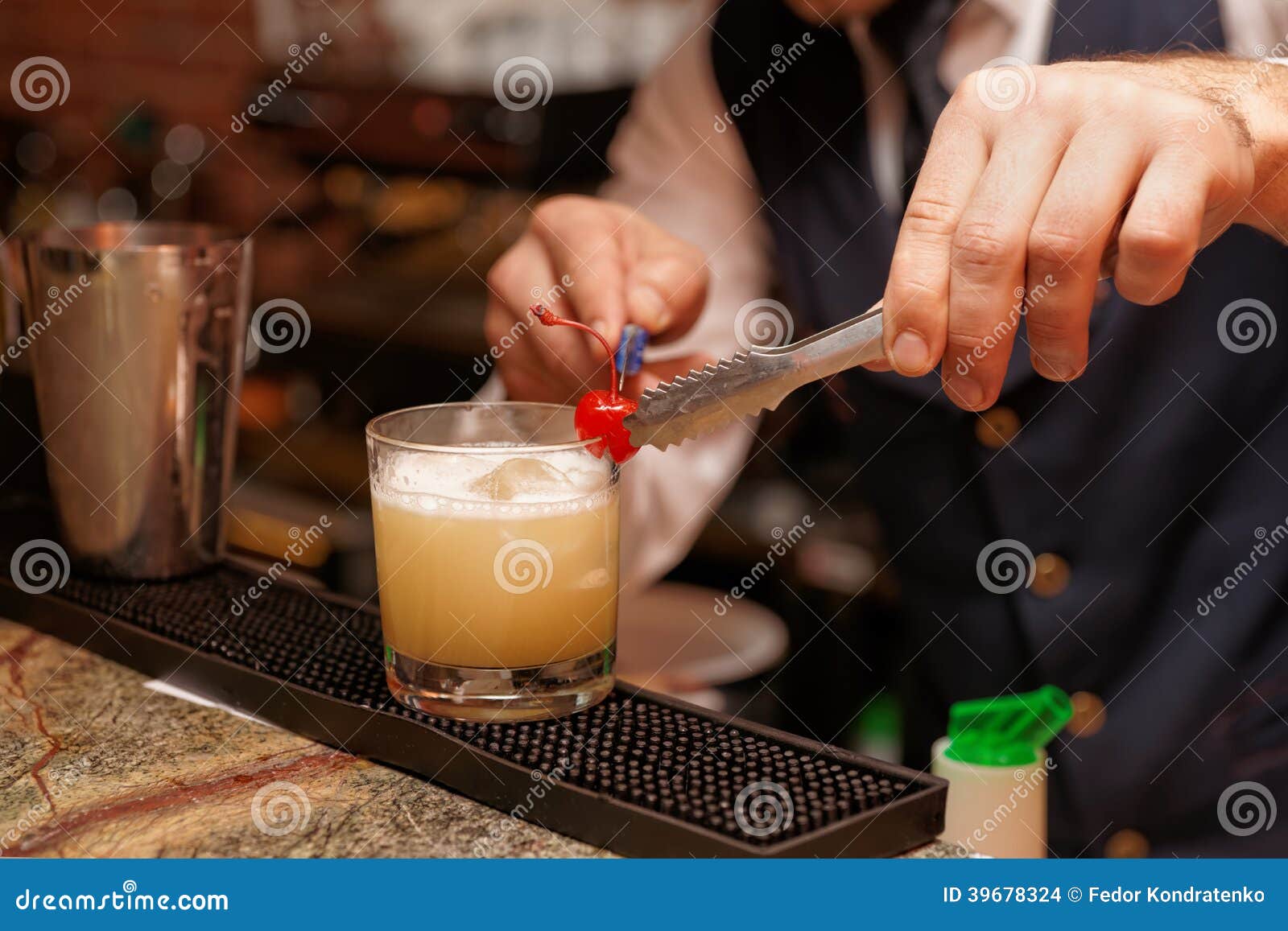 Bartender is Decorating Cocktail with Cherry Stock Photo - Image of ...