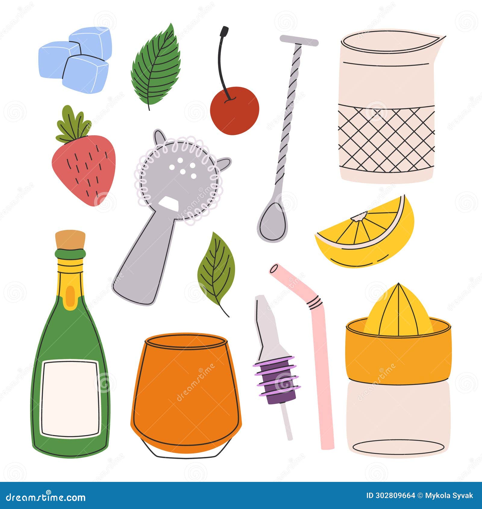 Bartender Equipment Cartoon Vector Set. Jigger for Precise Liquid ...