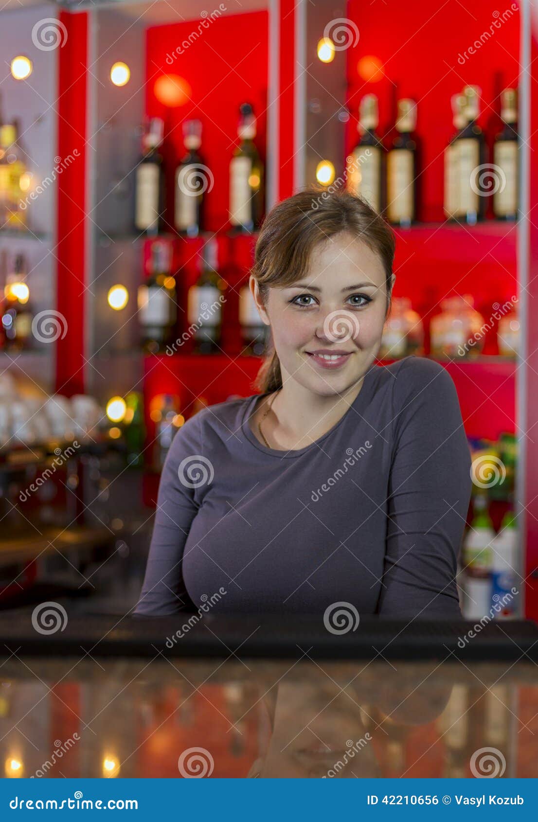 Bartender Girl Behind the Counter Stock Photo - Image of glass ...
