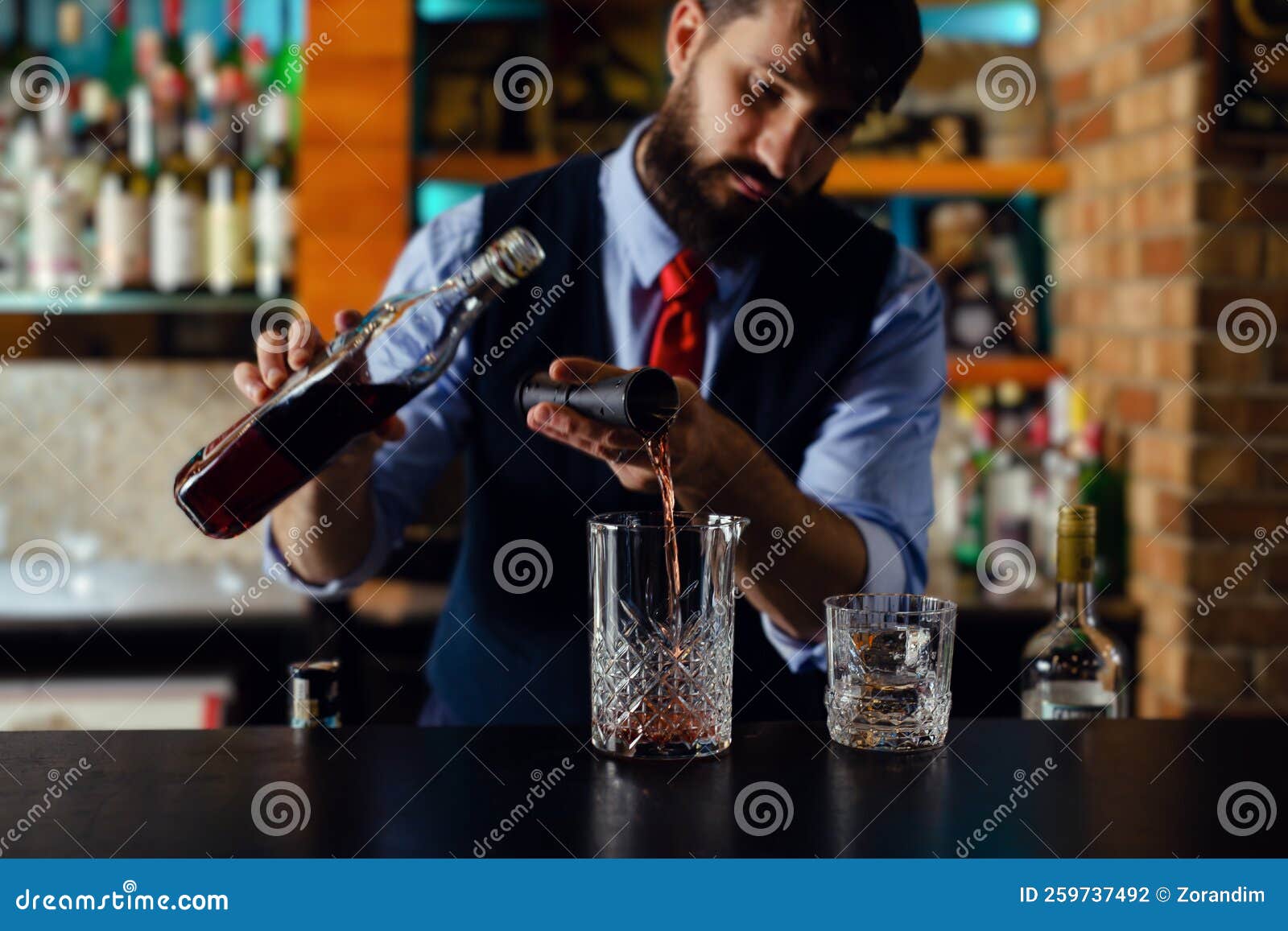 Bartender Guy Working Prepare Cocktail Skills Stock Photo - Image of ...