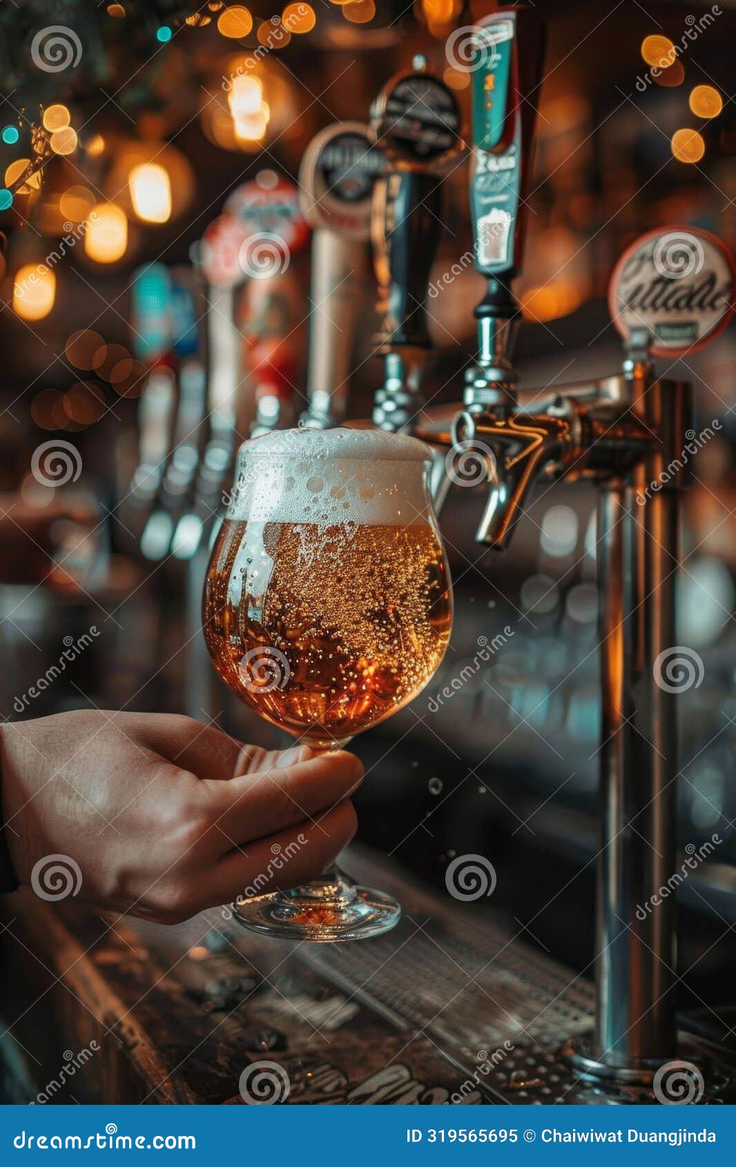 Bartender Hand At Beer Tap Pouring A Draught Beer. Generative AI Stock Photo | CartoonDealer.com ...