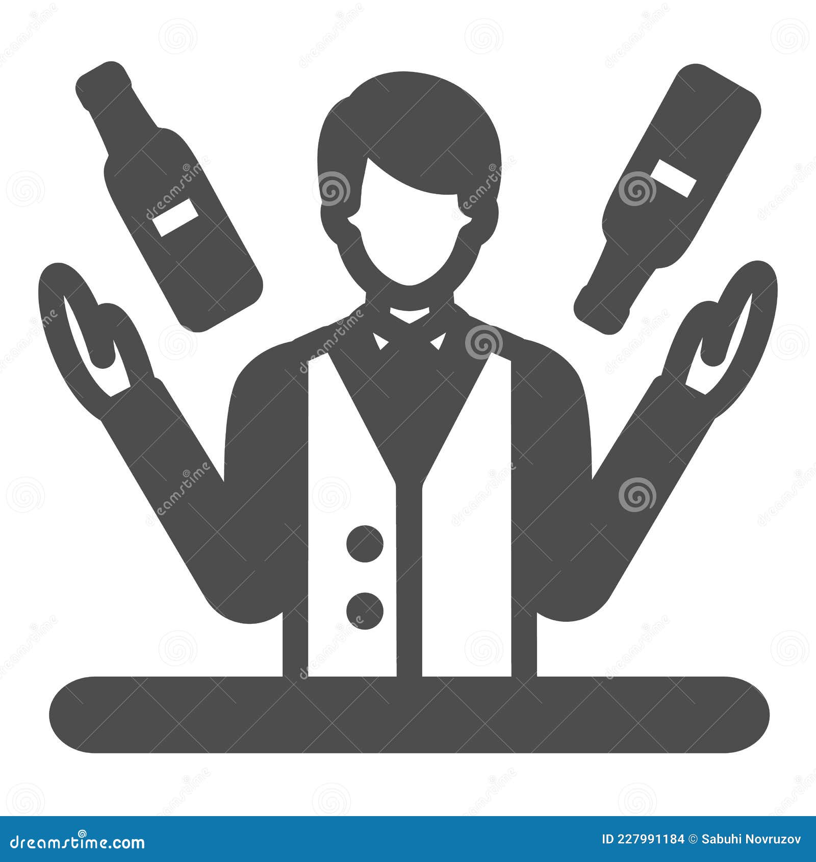 Bartender Juggling Bottles, Barkeeper At Work Thin Line Icon, Bar ...