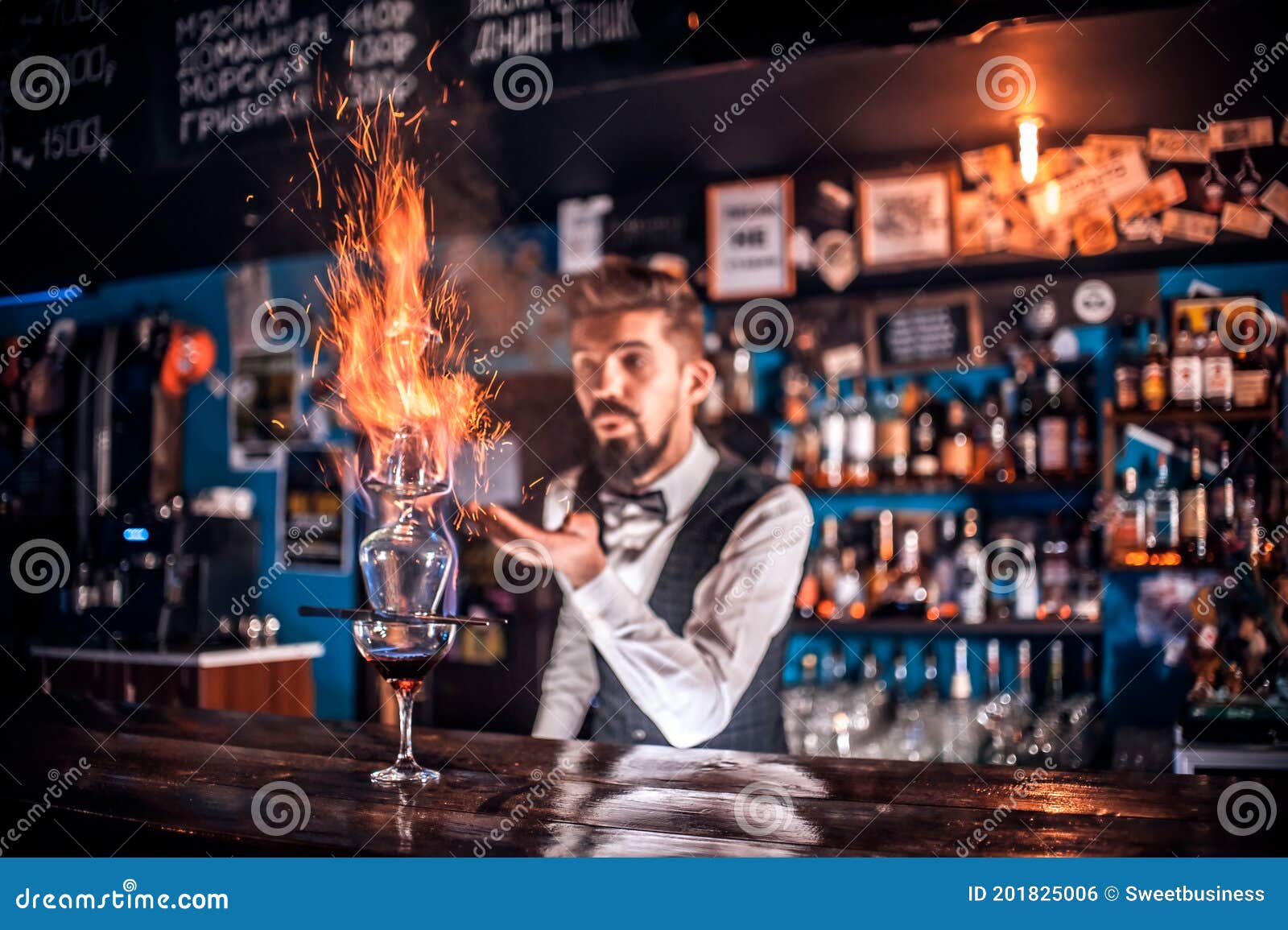 Bartender Makes a Cocktail Behind the Bar Stock Photo - Image of ...
