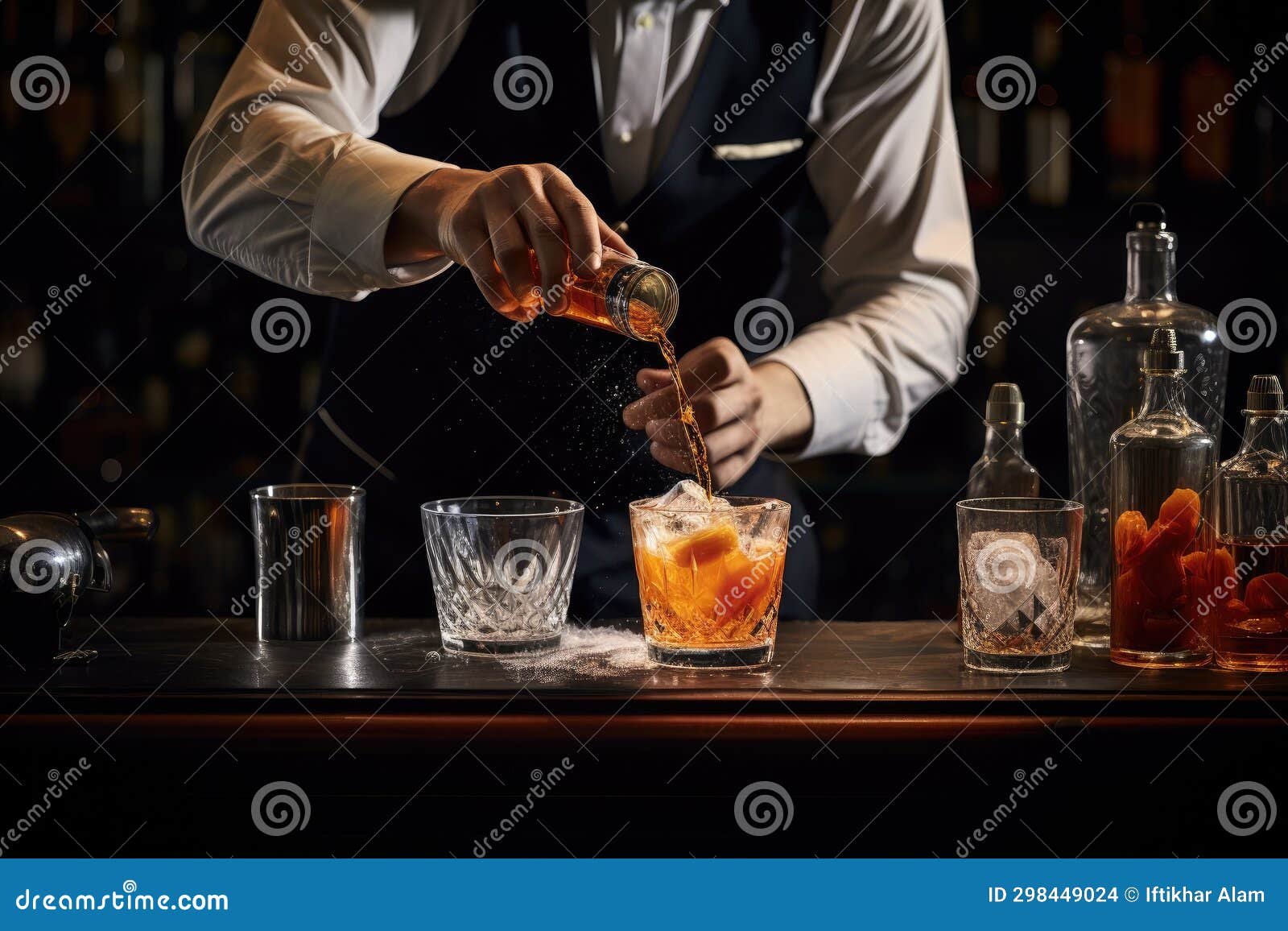 Bartender Making a Cocktail at the Bar. Close-up, Bartender Pouring a ...