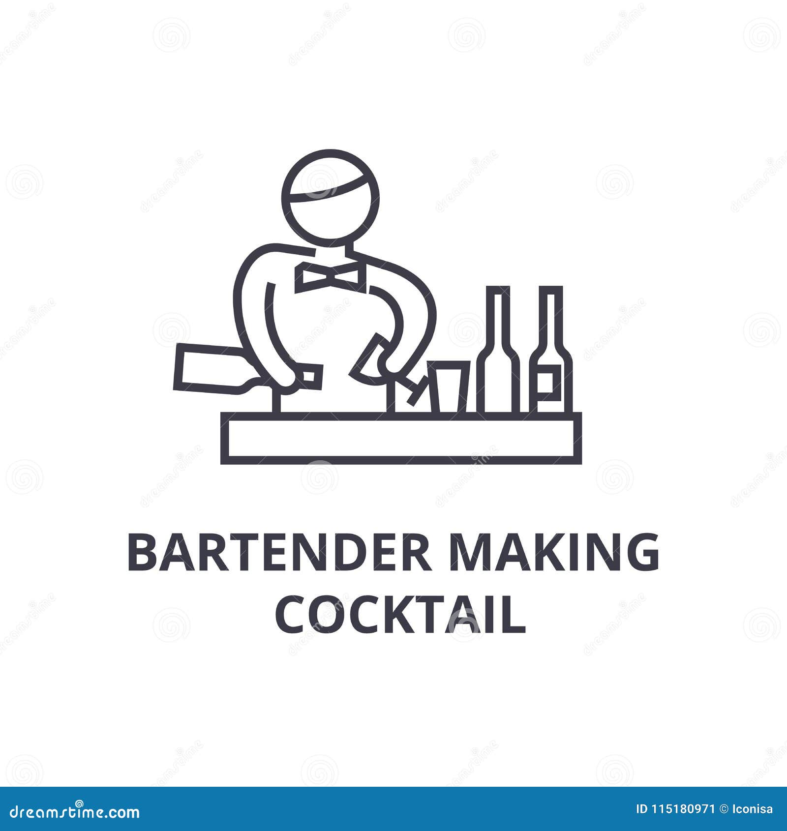 Bartender Making Cocktail Thin Line Icon, Sign, Symbol, Illustation ...