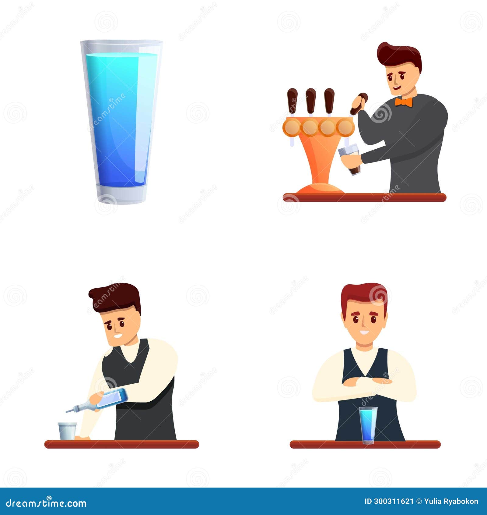 Bartender Man Icons Set Cartoon . Bartender Prepares Cocktail Stock Illustration - Illustration ...