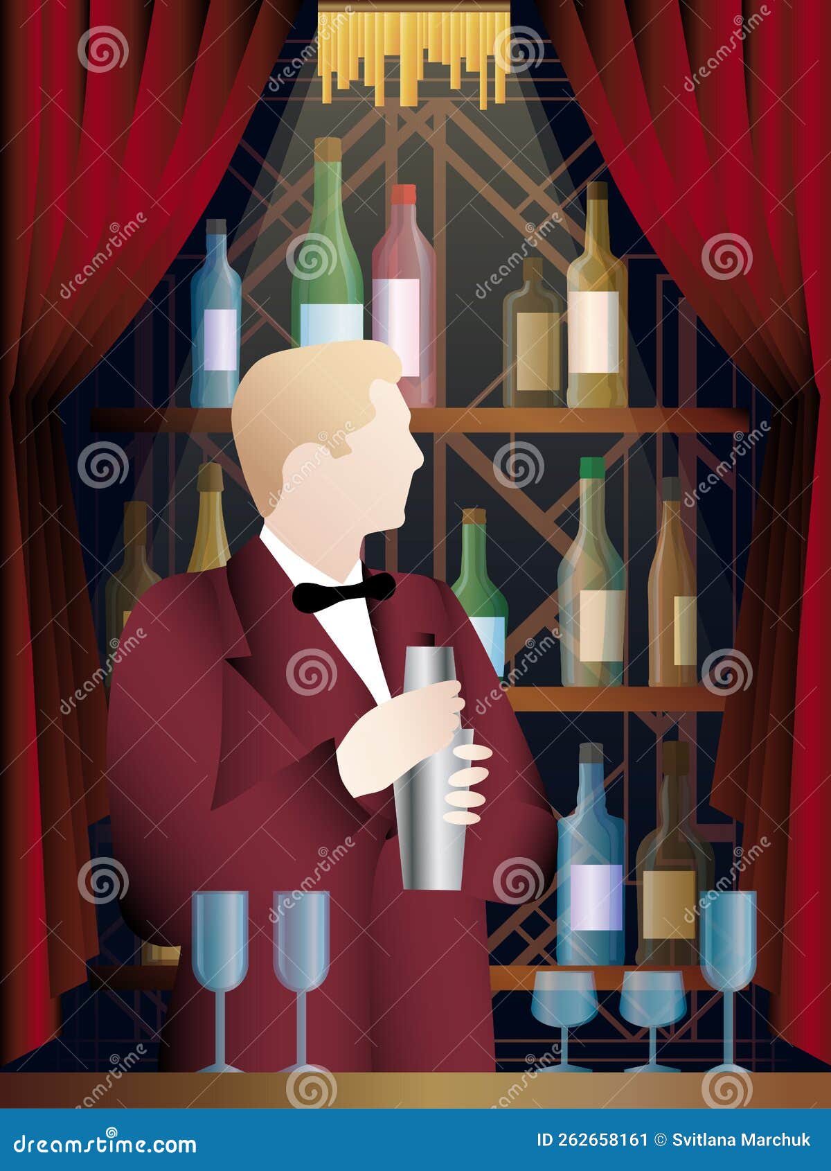 The Bartender Mixes a Cocktail in a Shaker. Bar in the Background Stock ...