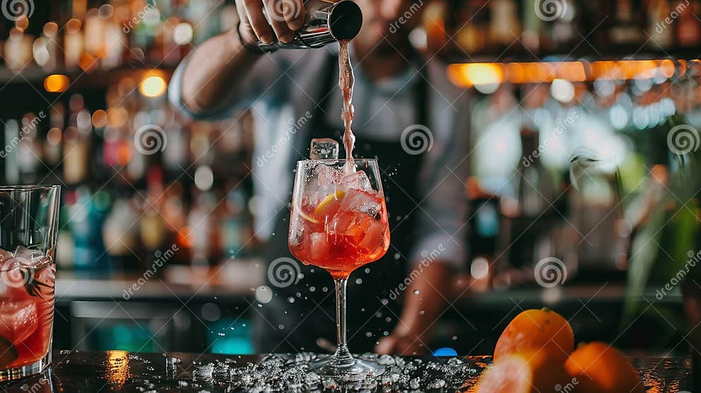 A Bartender Mixing a Cocktail in a Chic Bar Stock Illustration ...