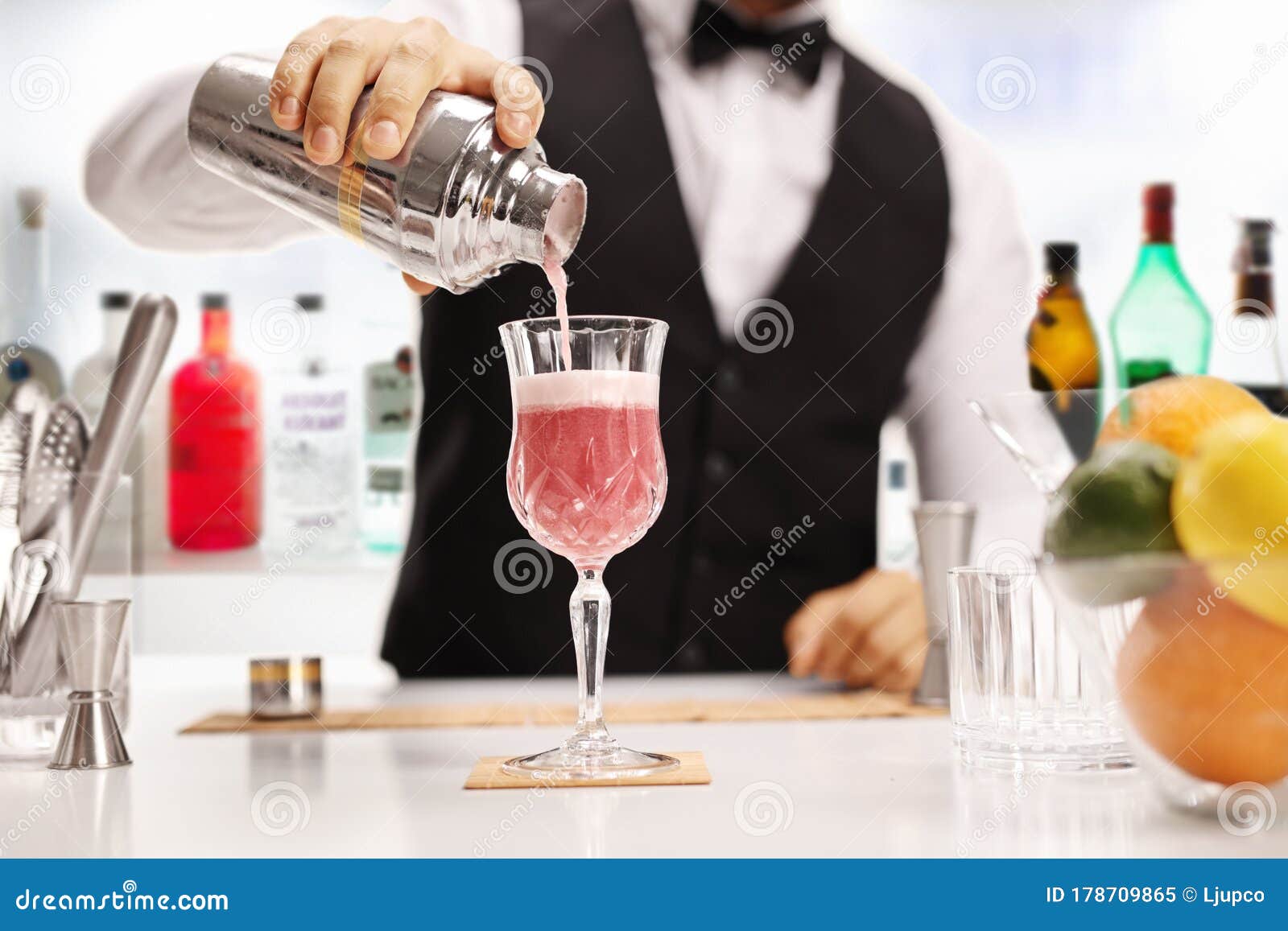 Bartender Pouring a Cocktail in a Glass Stock Image - Image of ...