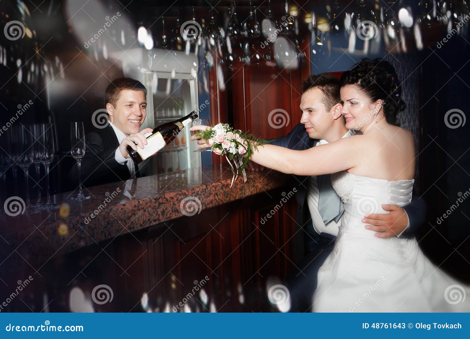 Bartender Pouring Cocktails for Groom and Bride Stock Image - Image of ...