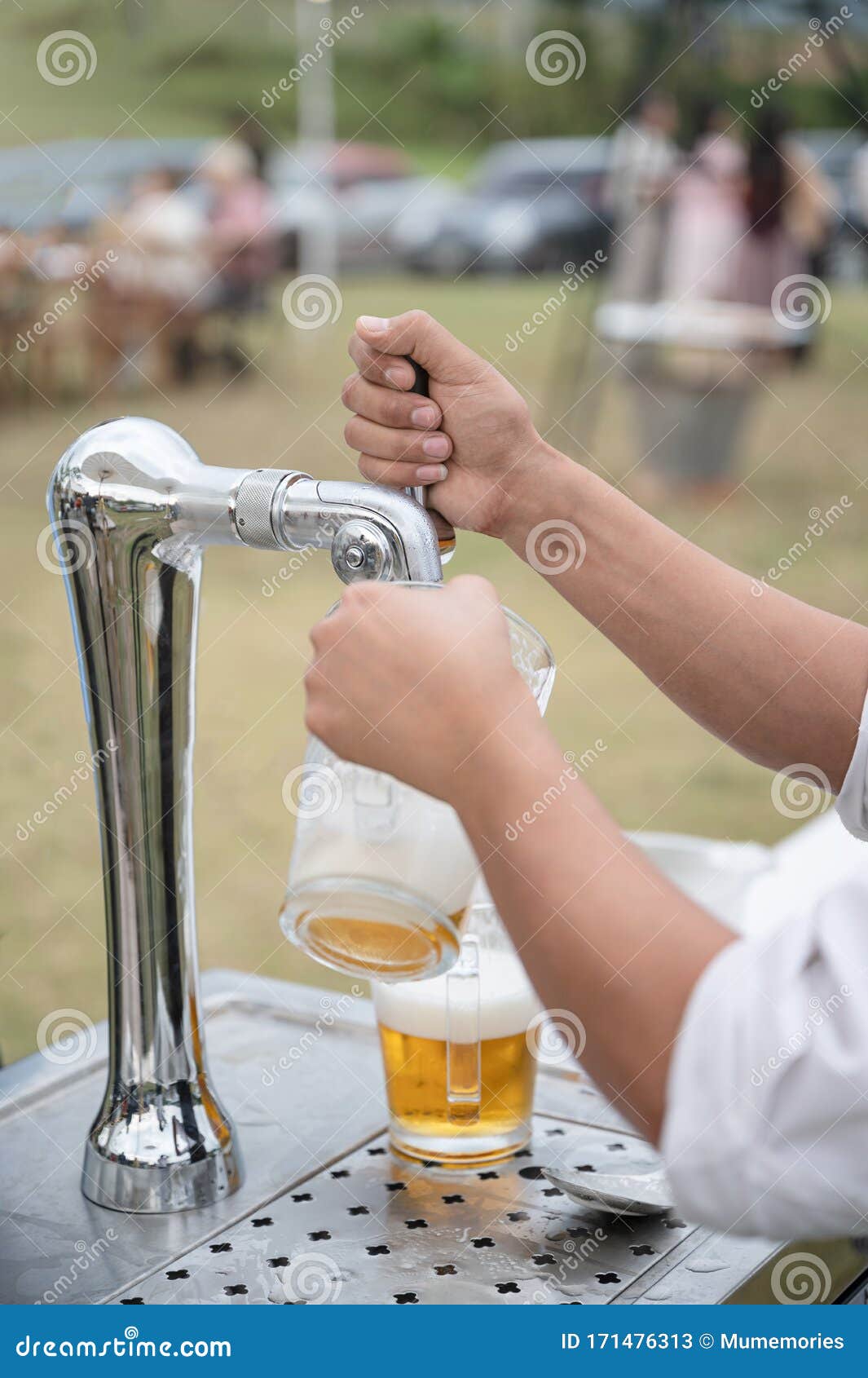 Bartender Pouring Draft Beer from Handle Tap Machine Stock Image ...