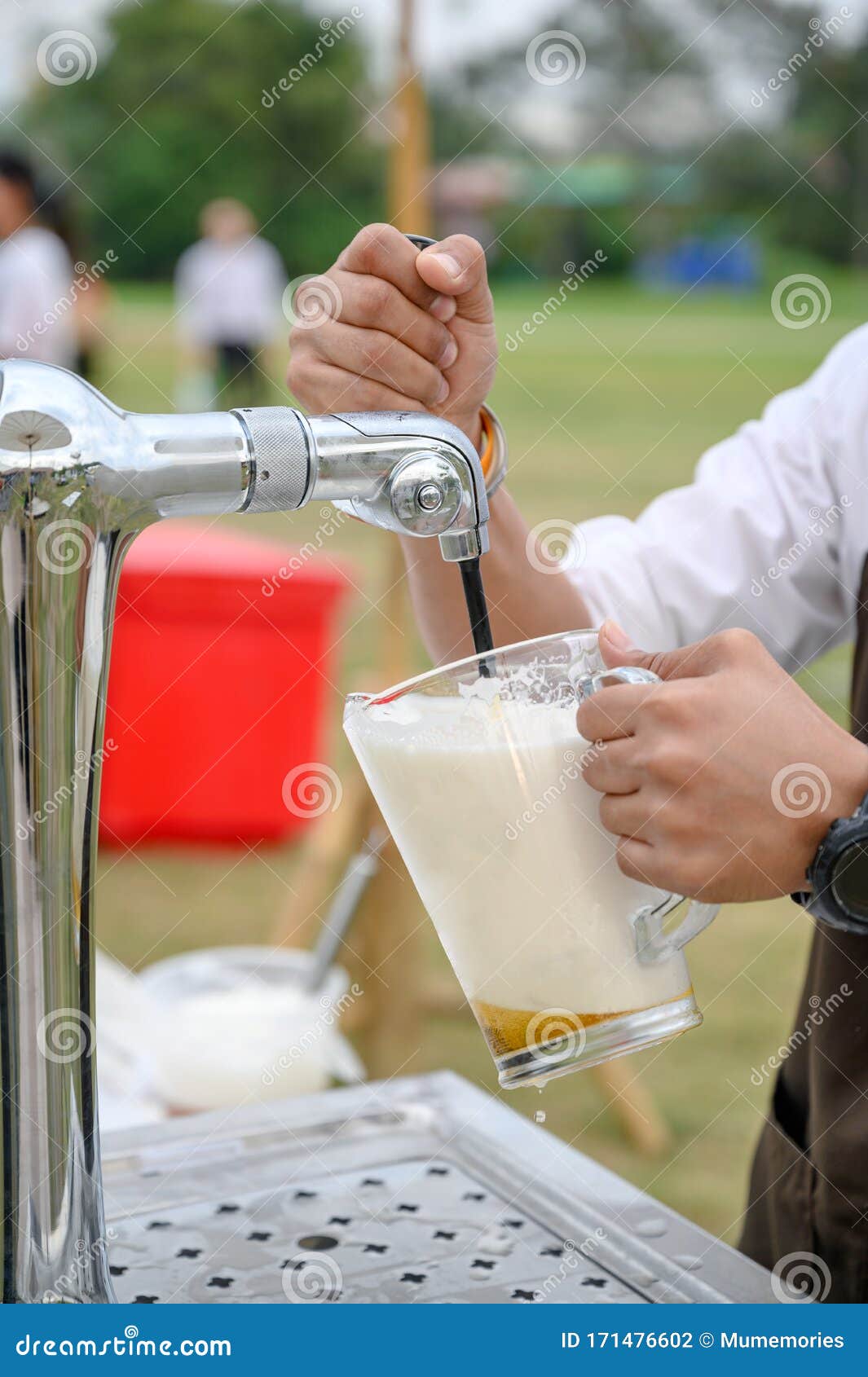 Bartender Pouring Draft Beer from Handle Tap Machine Stock Photo ...