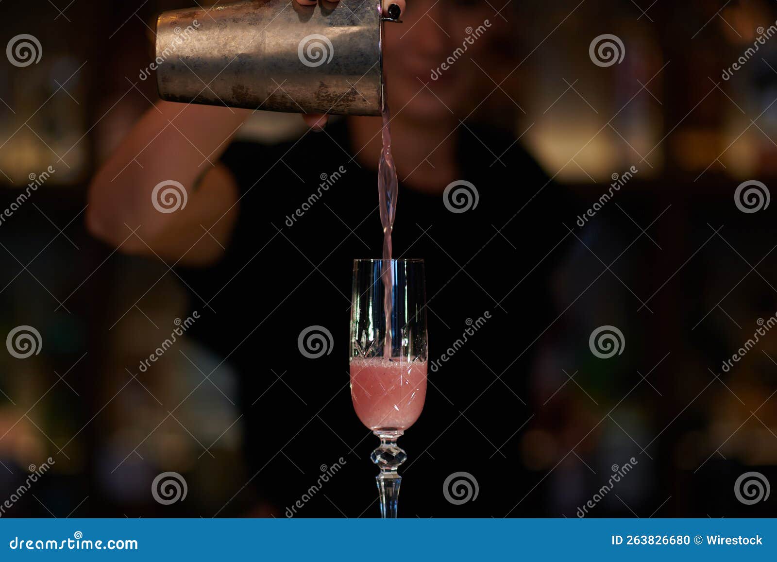 Bartender Pouring Juice into an Alcoholic Cocktail through a Chain ...