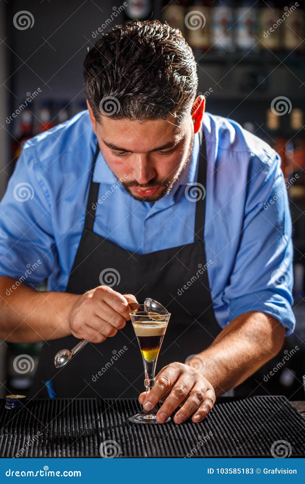 Bartender Preparing Layered Cocktail Stock Image - Image of hand, cream ...