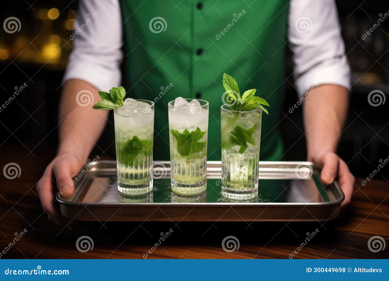 Bartender Presenting a Tray Full of Freshly Prepared Virgin Mojitos ...