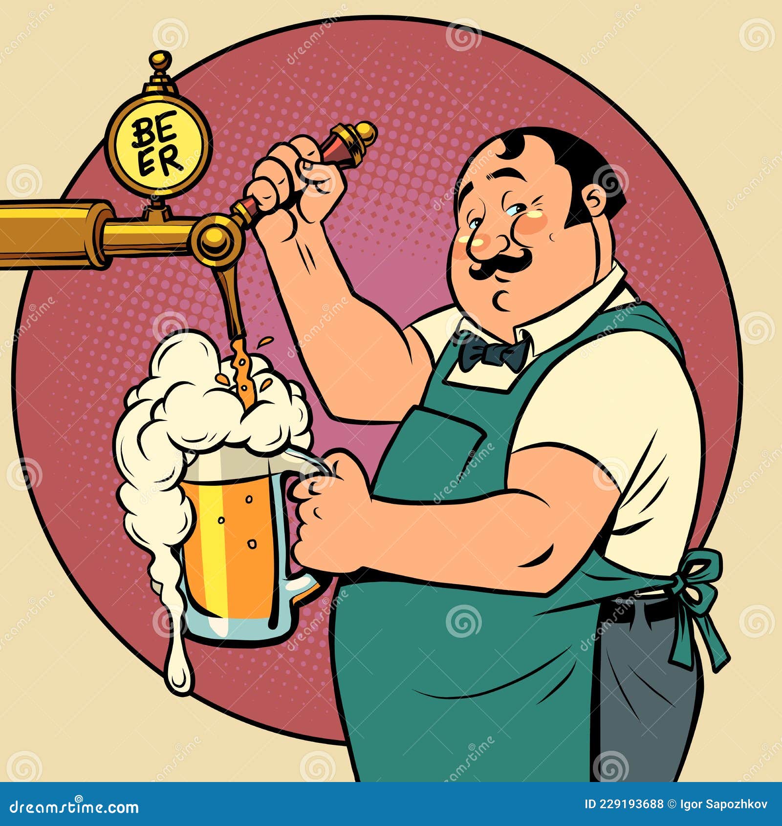 The Bartender in the Pub is Pouring Draft Beer. Alcoholic Beverage ...