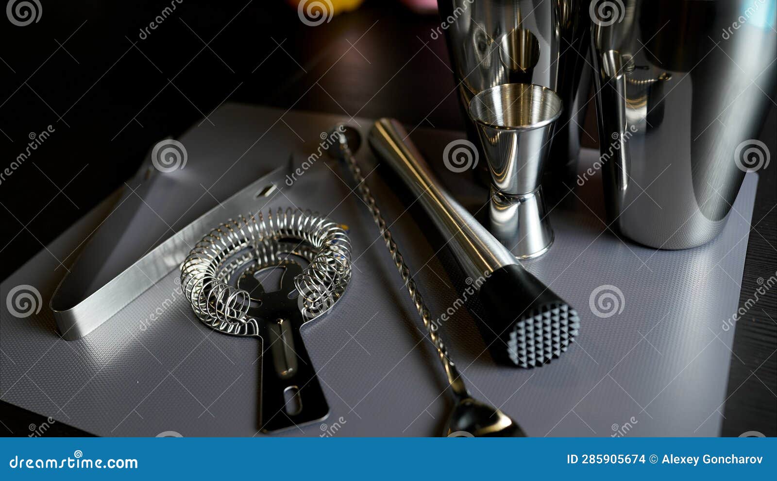 Bartender& X27;s Tools. Bar Cocktail Utensils. Stock Photo - Image of ...