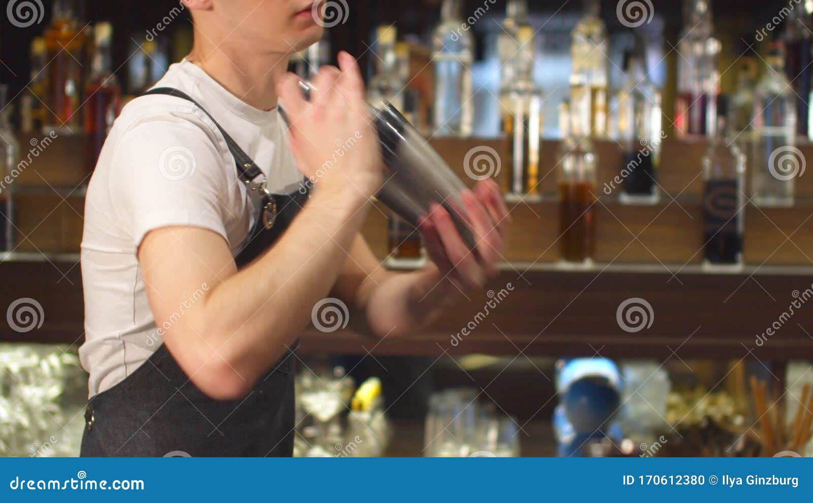 Bartender Shakes the Shaker with Alcohol at the Bar, Close Up Stock ...
