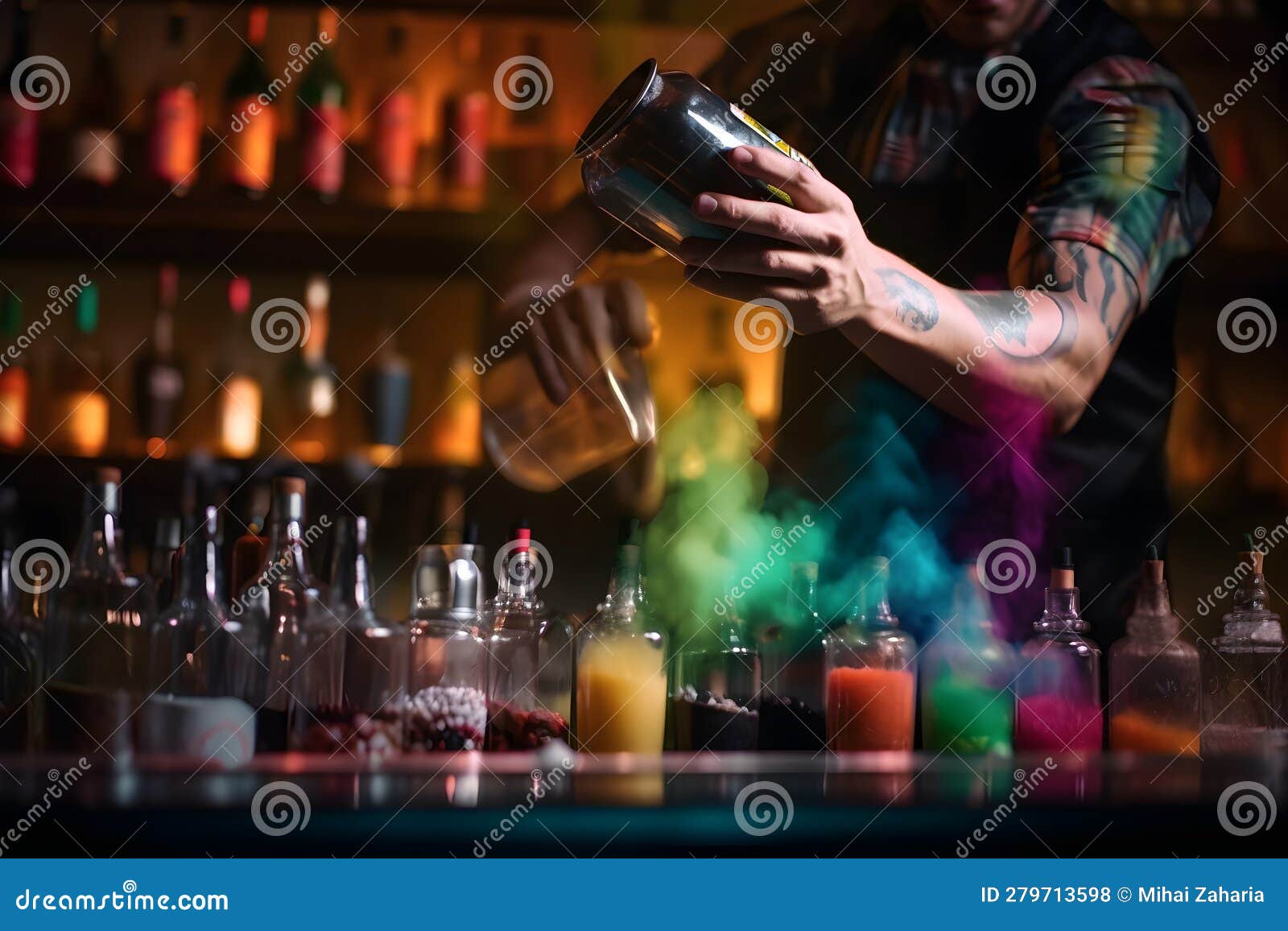 A Bartender Shaking a Cocktail Shaker Vigorously, Creating a ...