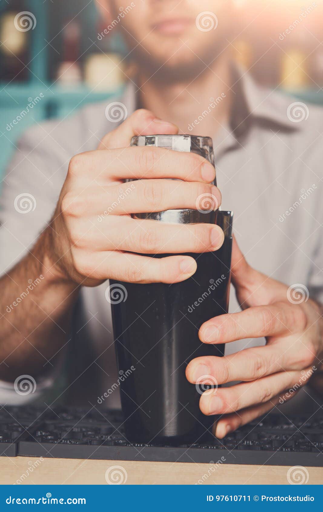 Bartender Shaking and Mixing Alcohol Cocktail Stock Image - Image of ...