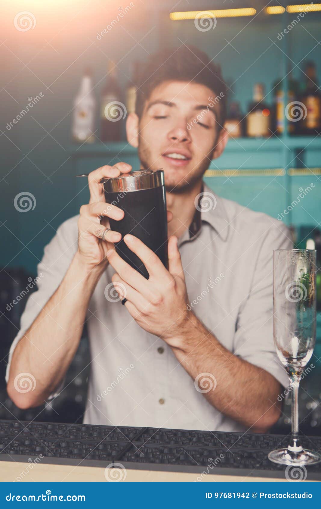 Bartender Shaking and Mixing Alcohol Cocktail Stock Photo - Image of ...