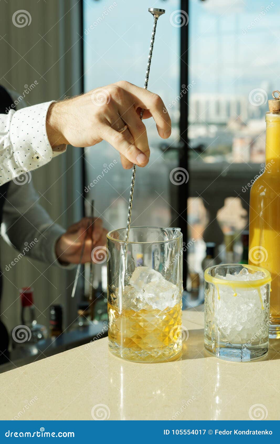 Bartender is Stirring Cocktail in Mixing Glass Stock Image - Image of ...