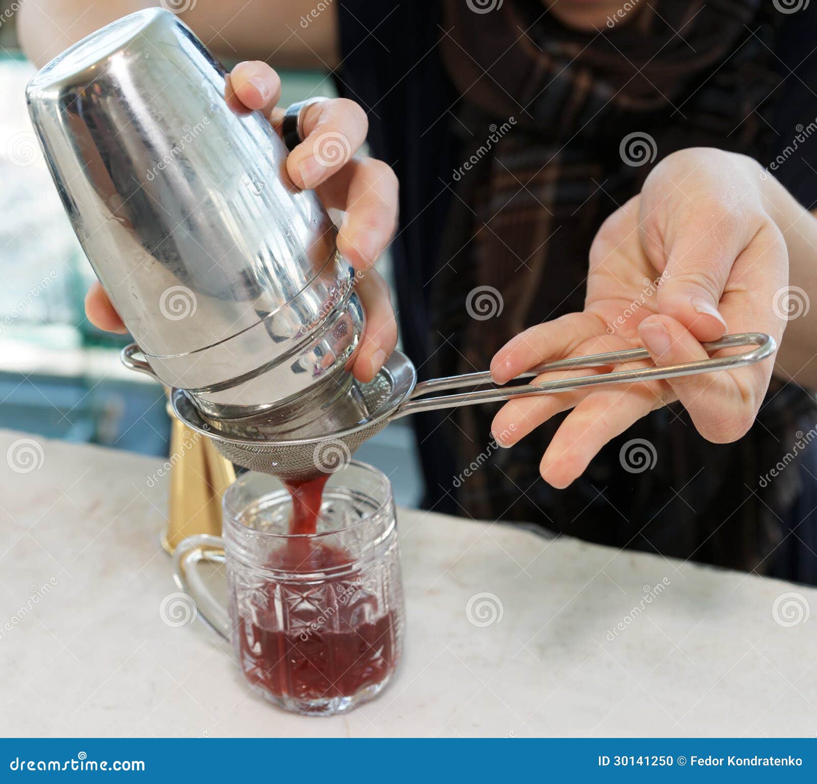 Bartender is Straining Cocktail into Glass Stock Photo - Image of ...
