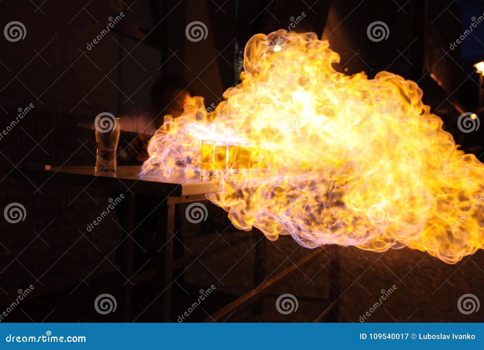 Bartender Throwing Flame on Alcoholic Drinks Stock Image - Image of ...