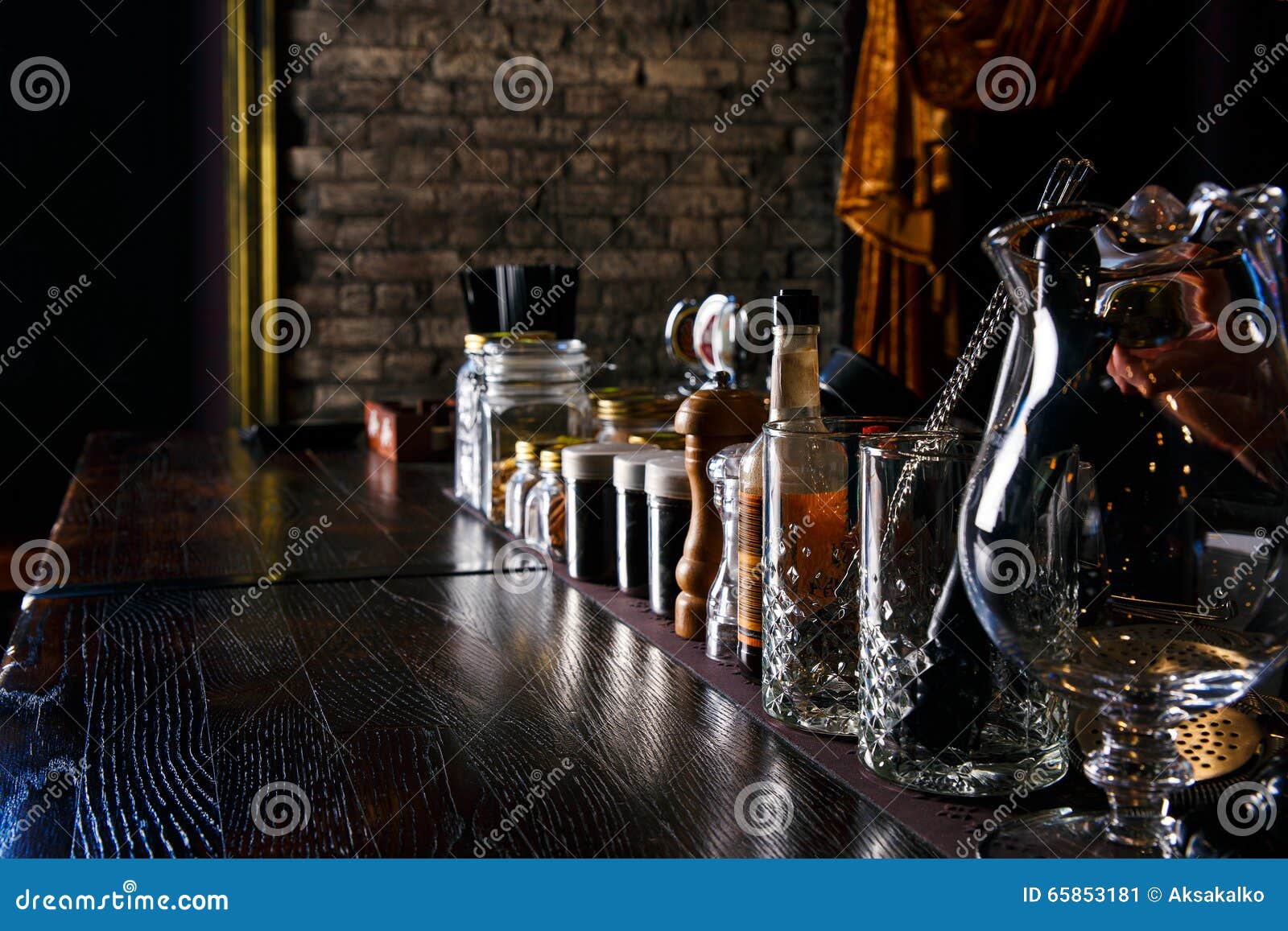 Bartender tools on bar stock image. Image of stand, material - 65853181