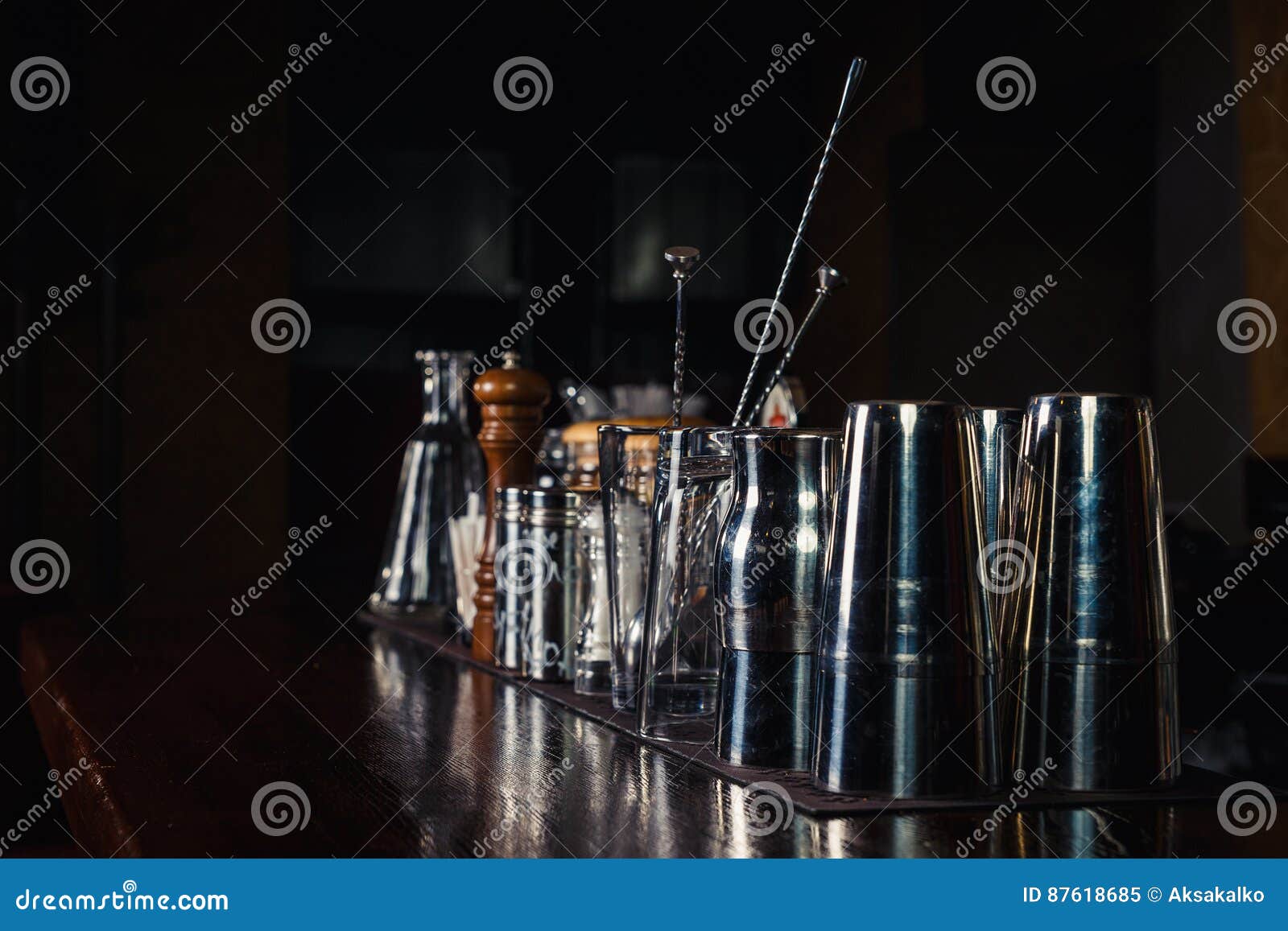 Bartender tools on bar stock image. Image of night, bright - 87618685