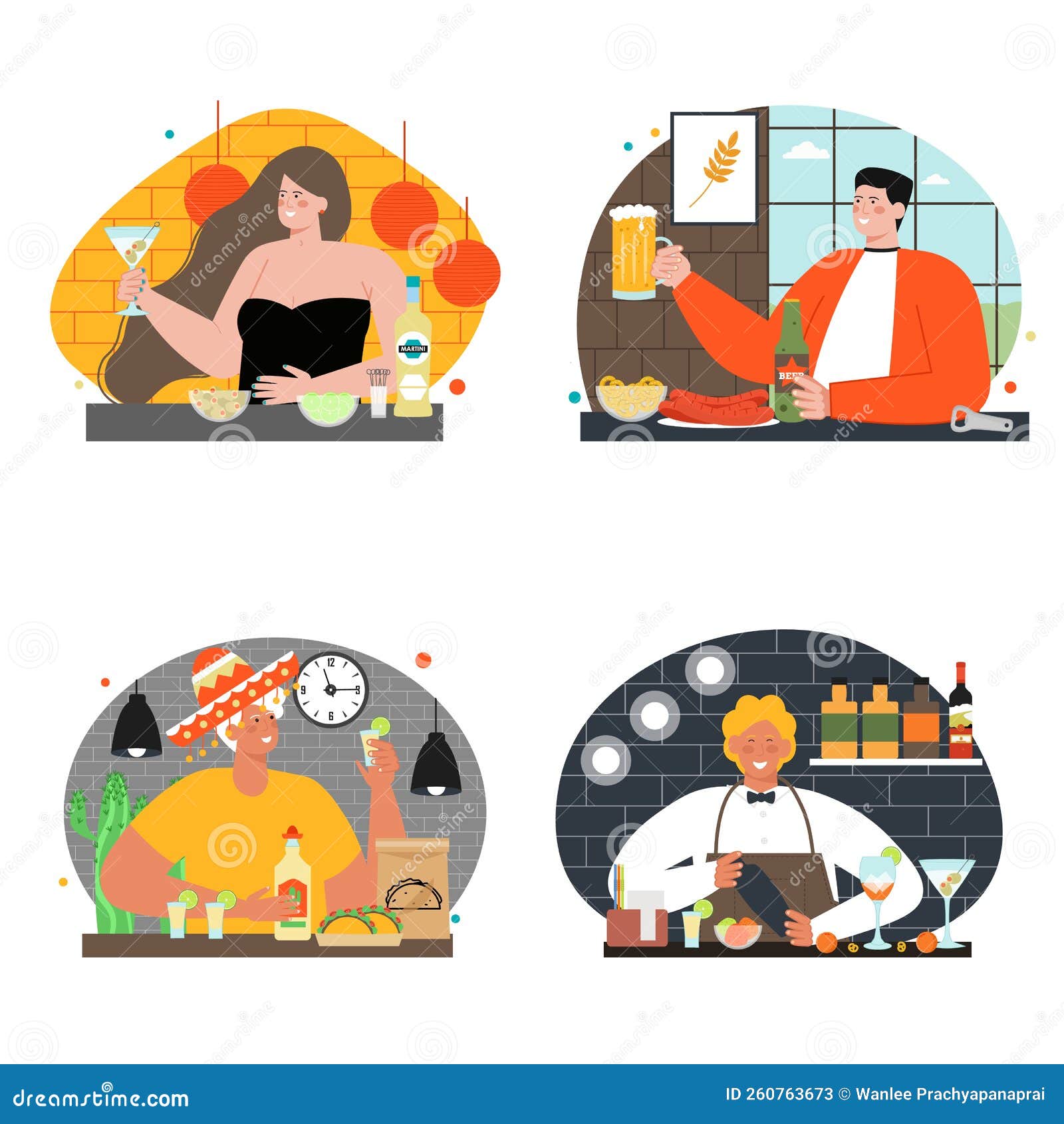 Bartender Vector Flat Character Making Alcohol Set Stock Vector ...