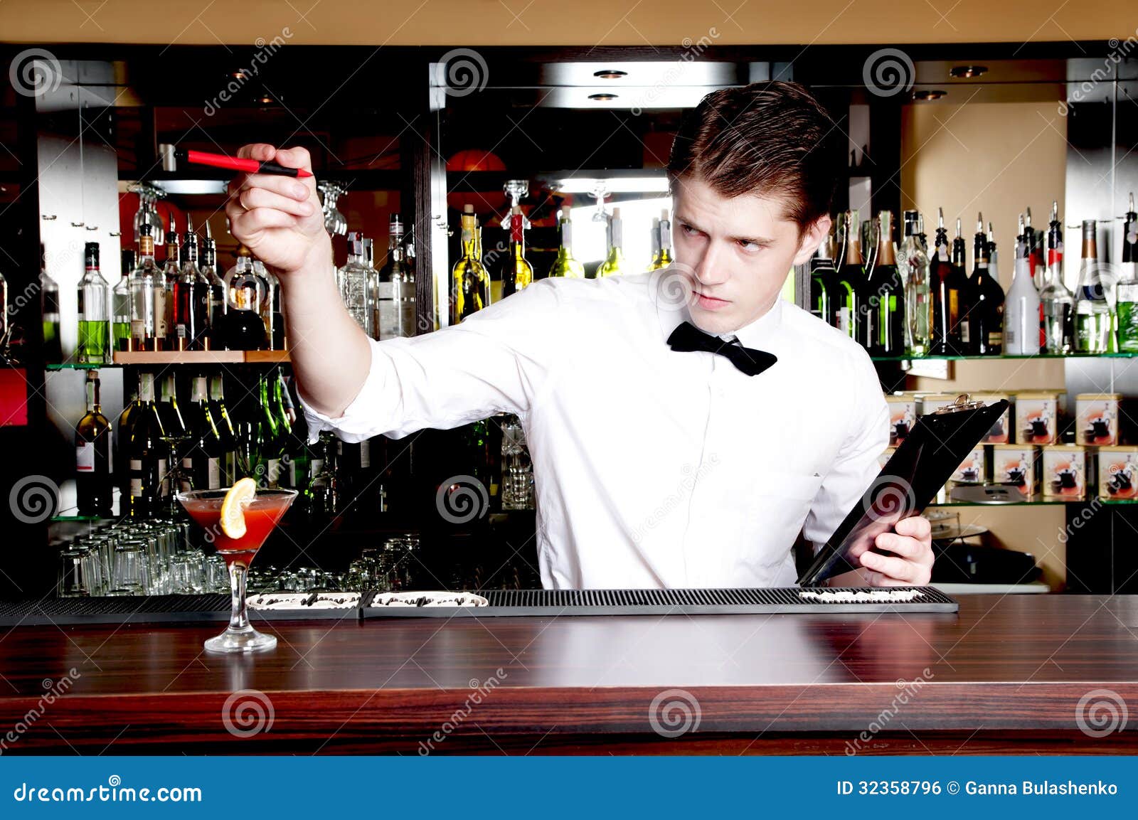Bartender Waiting an Order. Stock Photo - Image of drink, offer: 32358796