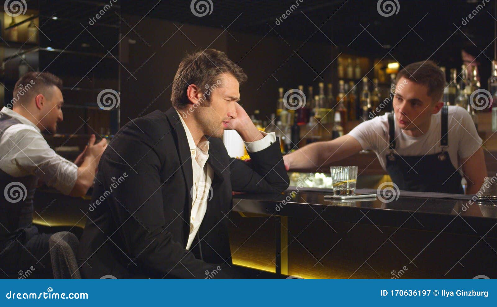 Bartender Wakes Up Sleeping at the Bar Man, Man Goes Away Stock Image ...