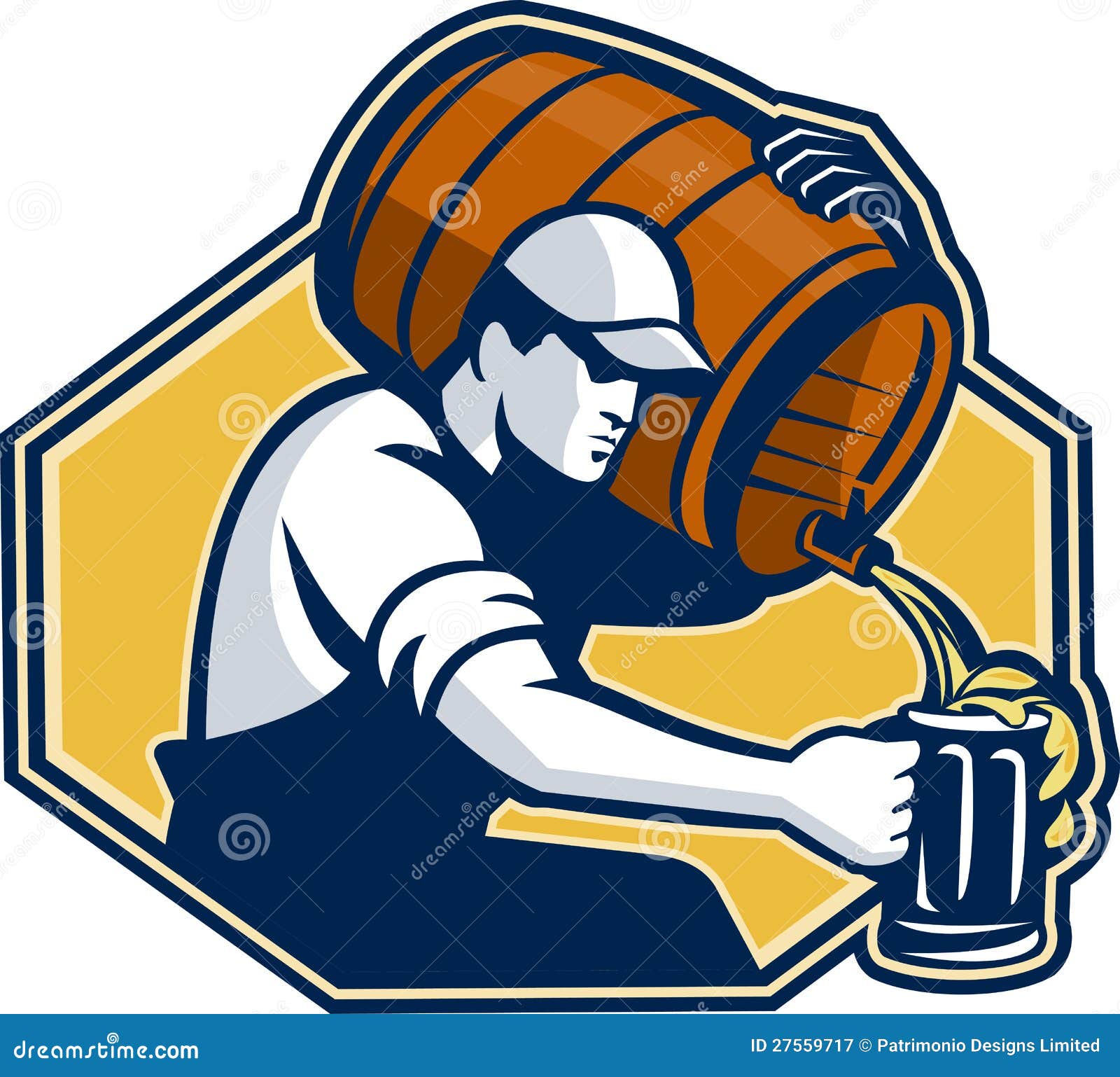 Bartender Worker Pouring Beer from Barrel To Mug Stock Vector ...