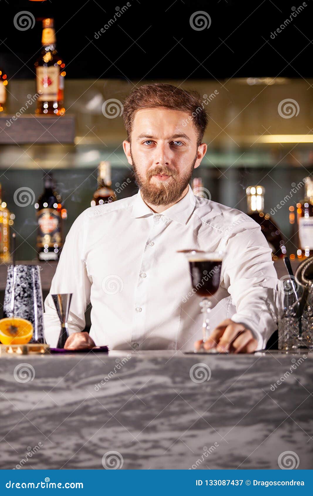 Bartenderpresenting Coffe Cocktail in Lounge Bar Stock Image - Image of ...