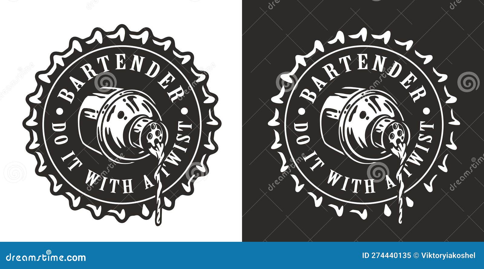 Bartending Logo or Bartender Design with Beer Cap and Cocktail Shaker ...