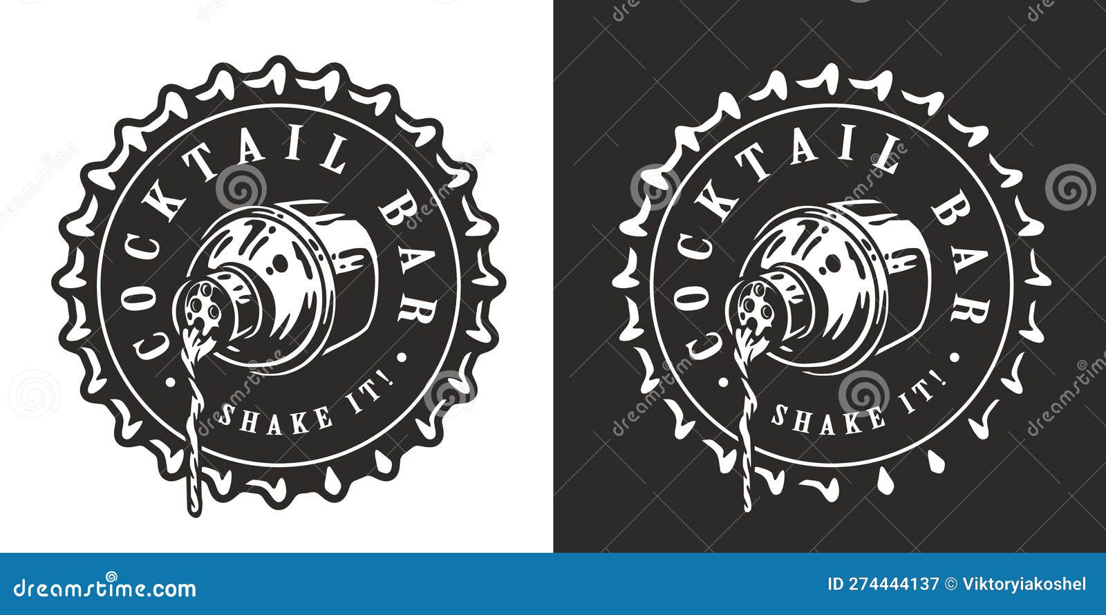 Bartending Logo or Bartender Design with Beer Cap and Cocktail Shaker ...