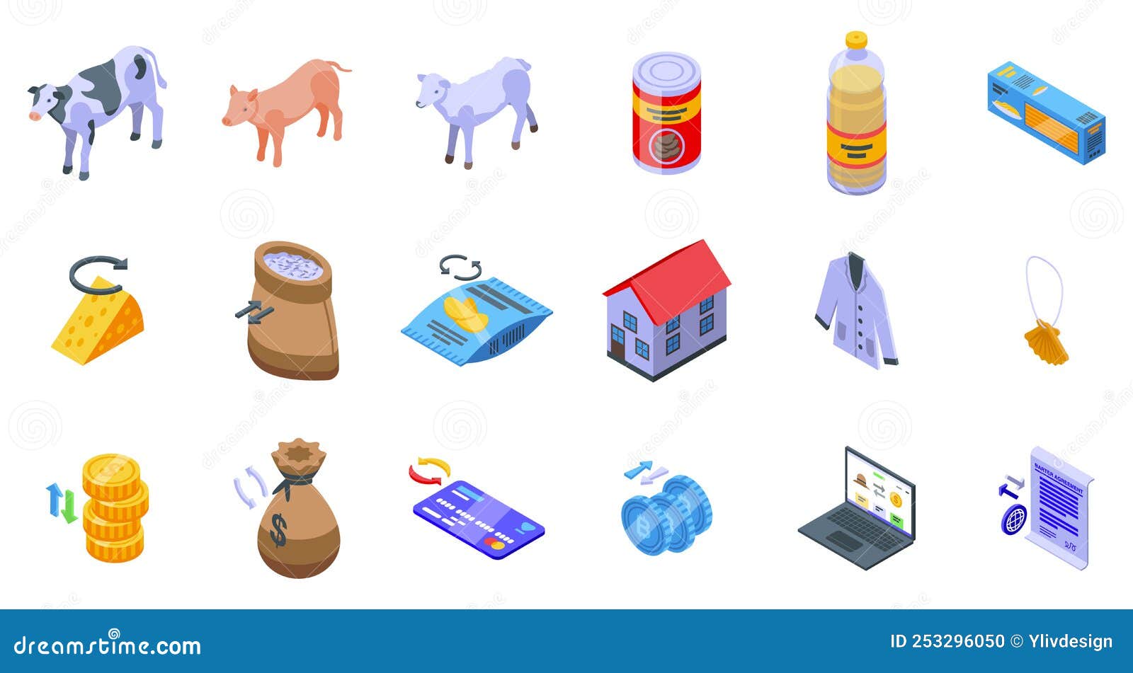 Barter Icons Set Isometric Vector. Agriculture Change Stock Vector ...