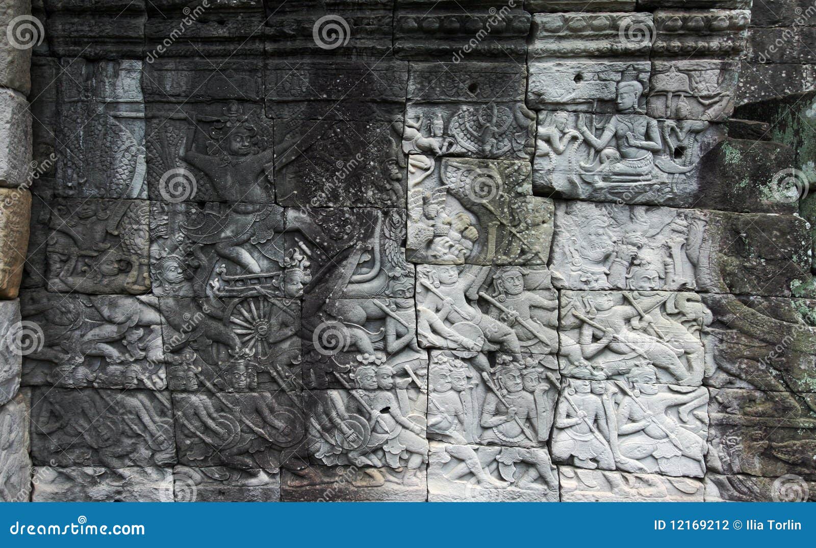 Bas Relief in Bayon, Angkor. Siem Reap. Cambodia Stock Photo - Image of ...