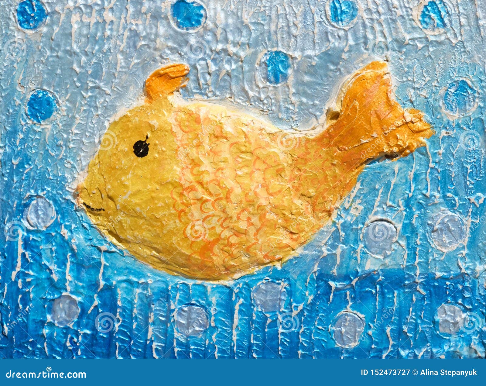 Bas-relief `goldfish`, Handmade. Materials: Putty, Acrylic Paints Stock ...