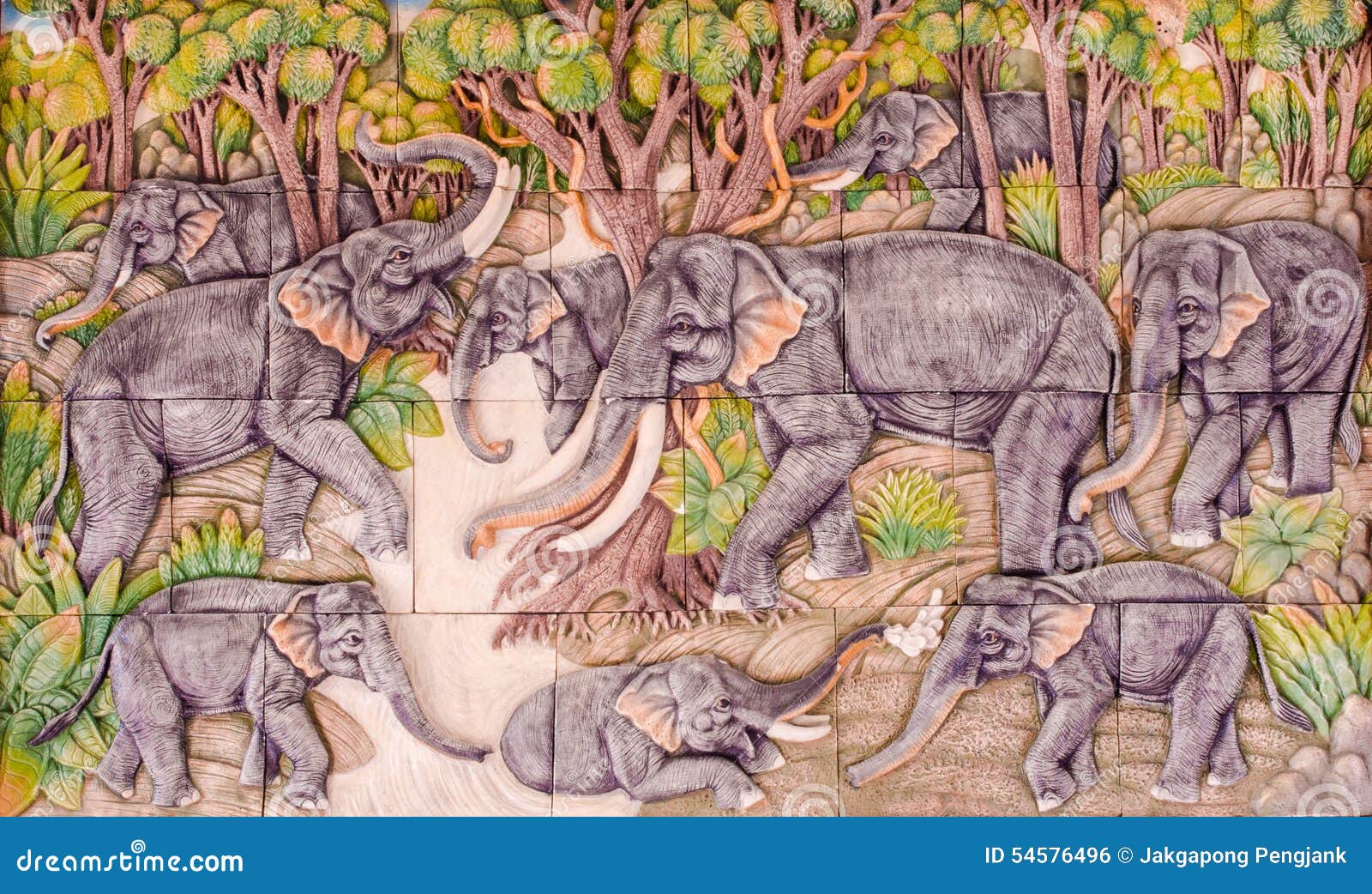 Bas Relief of Nine Elephant Stock Photo - Image of ivory, color: 54576496