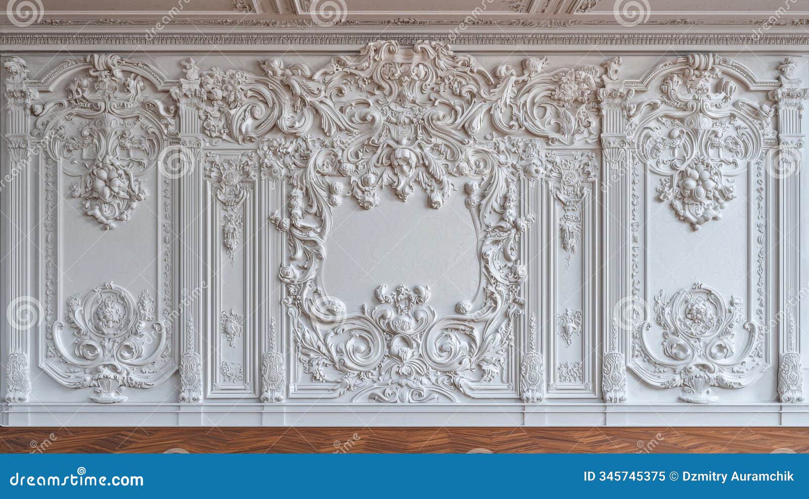 Bas-relief White Wall Design Roccoco Mouldings Stock Image - Image of ...