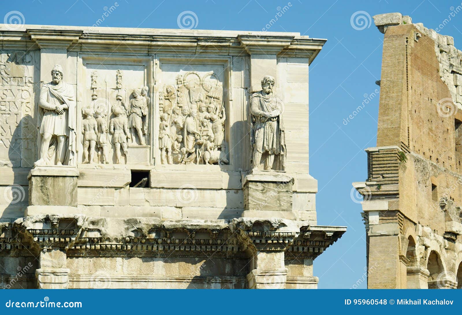 Bas-reliefs and Statues of Constantine Arch Stock Photo - Image of city ...