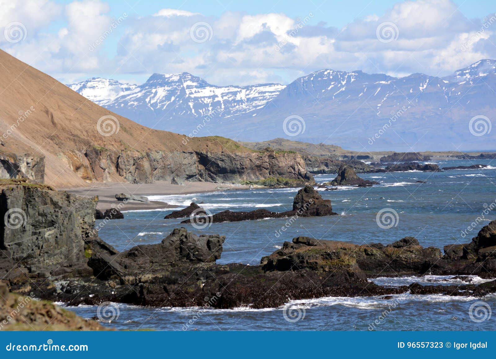 Basalt Coast of the Atlantic Ocean in the Eastern Fjords in Iceland ...